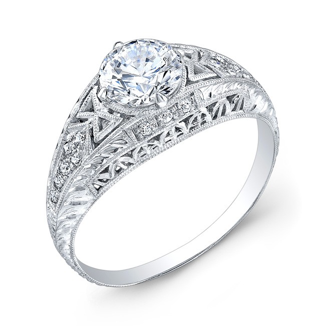 Engraved ,Diamond Engagement Ring - Vintage Classics - Rings