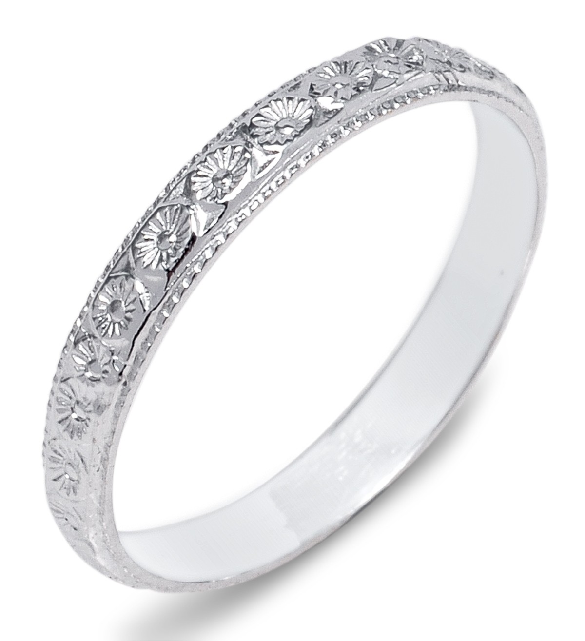 Gordon Clark White Gold Daisy Flower Pattern Band