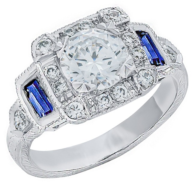 Gordon Clark Antique Step Down Diamond Blue Sapphire Engagement Ring