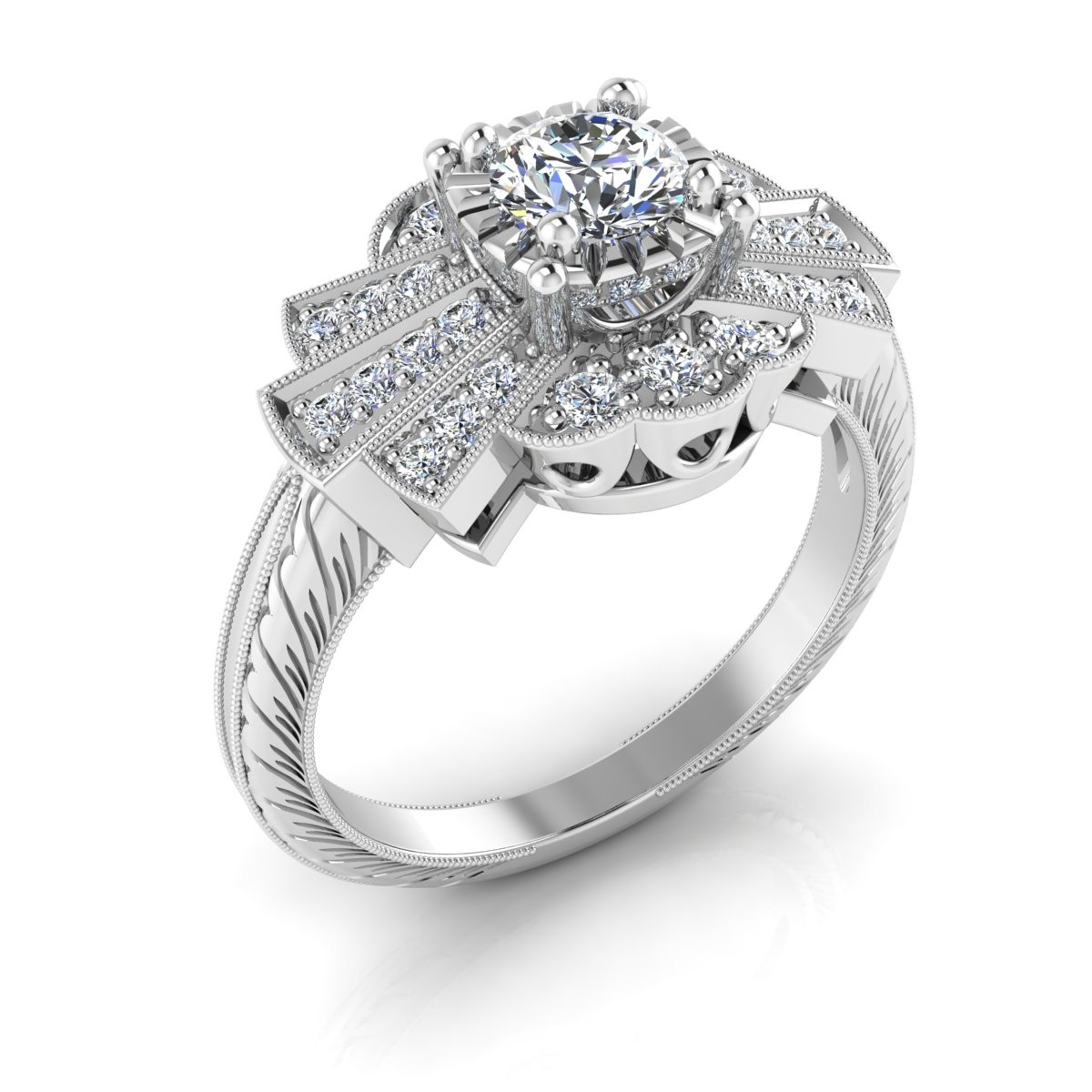 Gordon Clark Antique Inspired Petite Bow Tie Diamond Engagement Ring