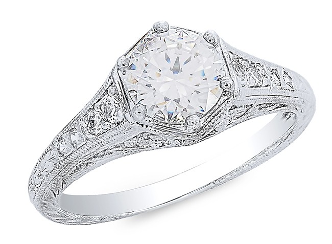 Gordon Clark Antique Inspired Hexagon Top Diamond Engagement Ring ...