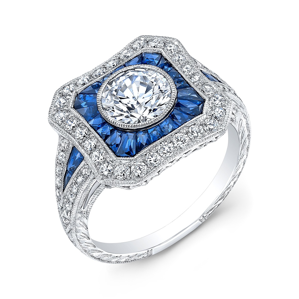 Hand Crafted Diamond & Blue Sapphire ring