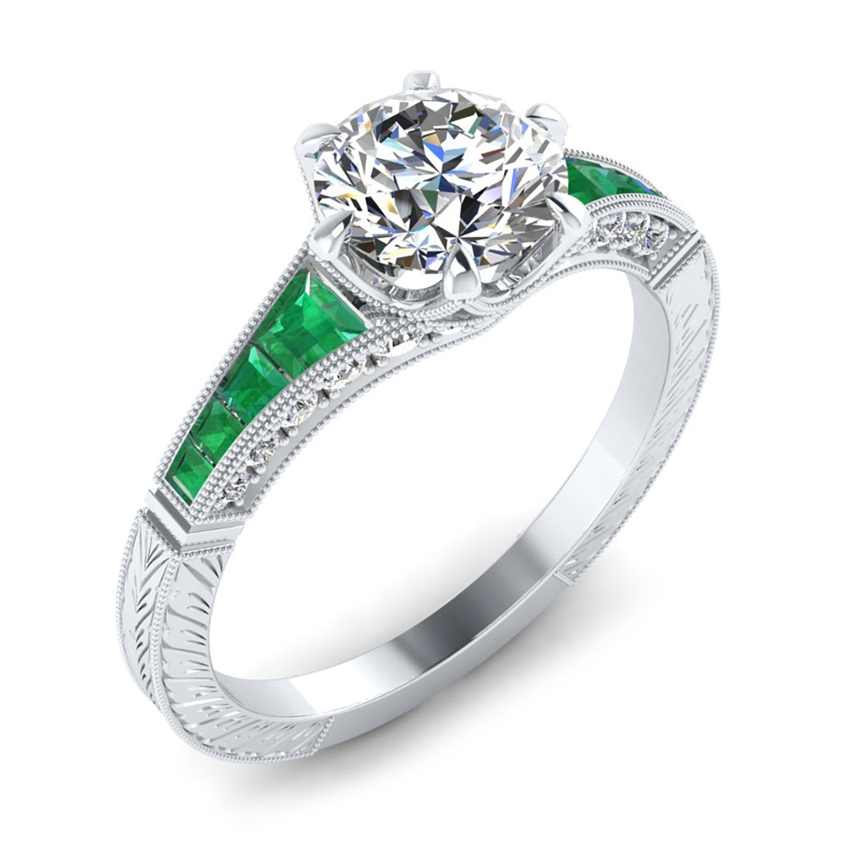 Delicate Hand Crafted Diamond & Custom Cut Emeralds Semi Mount